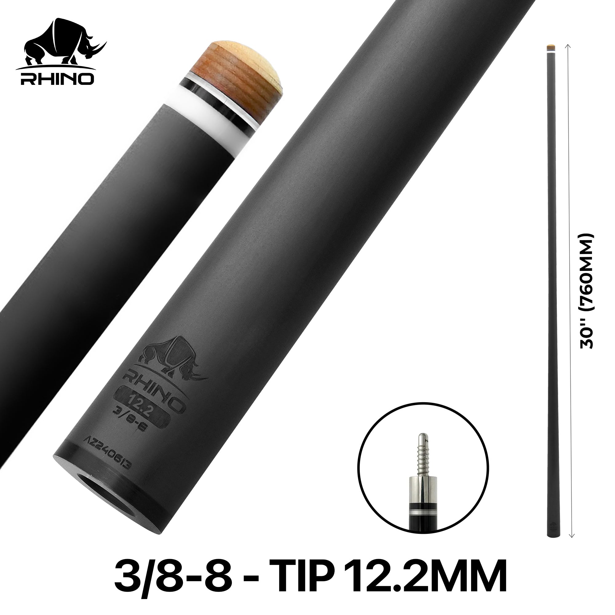 Rhino - 30" / 3/8-8 Carbon Pool Cue Single Shaft – Rhino Billiards