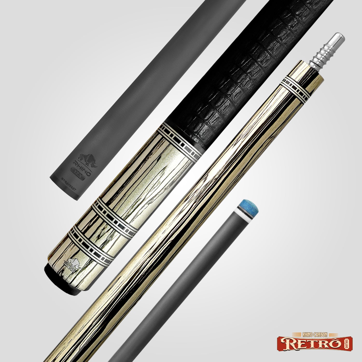 Rhino RETRÔ Pool Cue - Pale Moon Ebony - Crocodile Embossed Microfiber ...